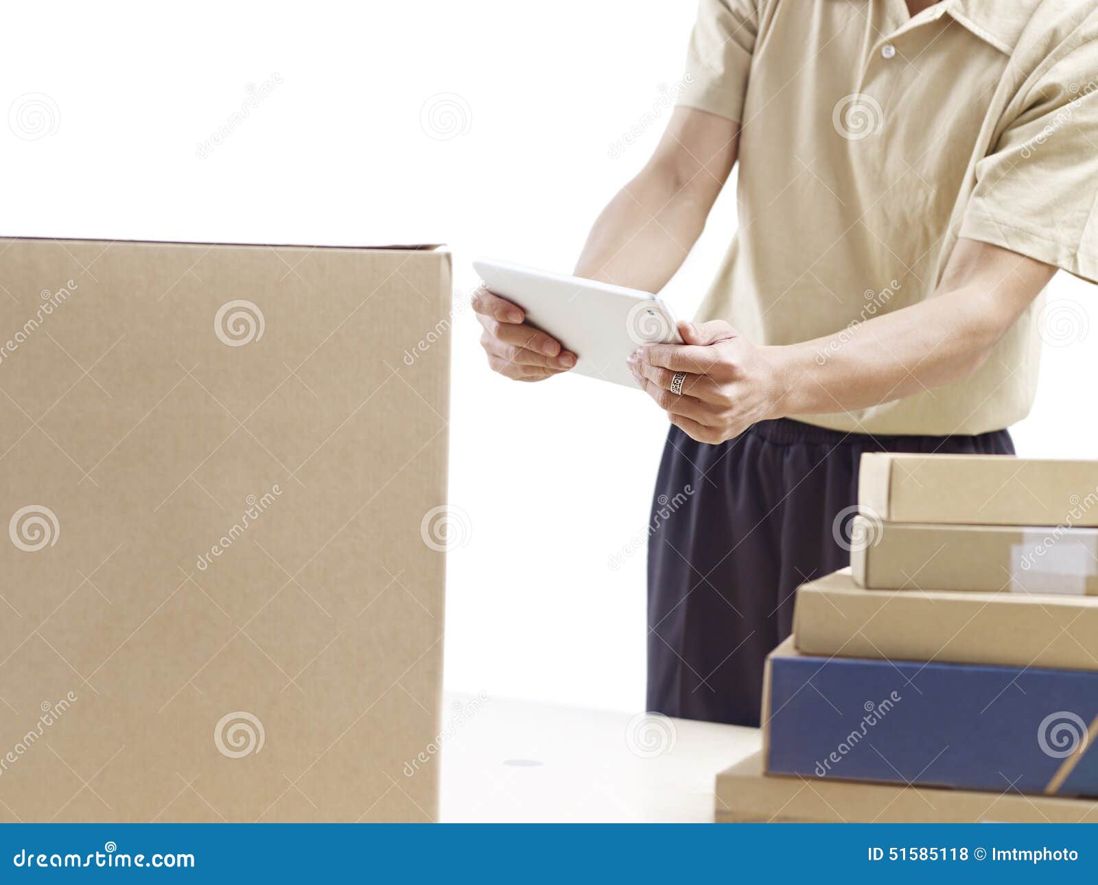 Warehouse Man Checking Packages Stock Photo - Image of busy, post: 51585118