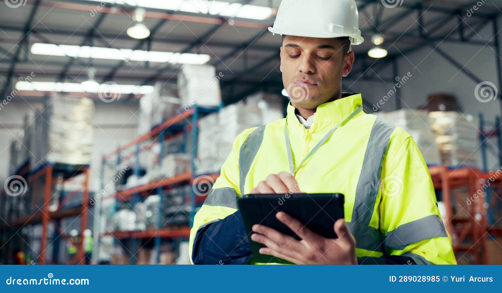 Warehouse Man, Thinking and Inspection on Tablet for Logistics ...