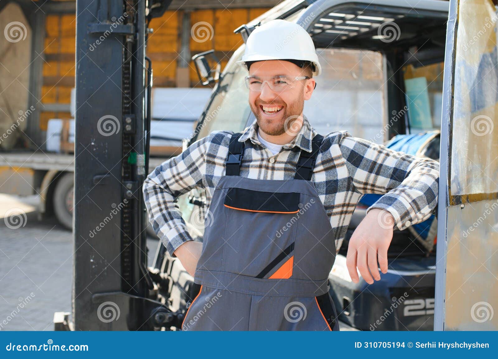 Warehouse Man Worker with Forklift Stock Photo - Image of package ...