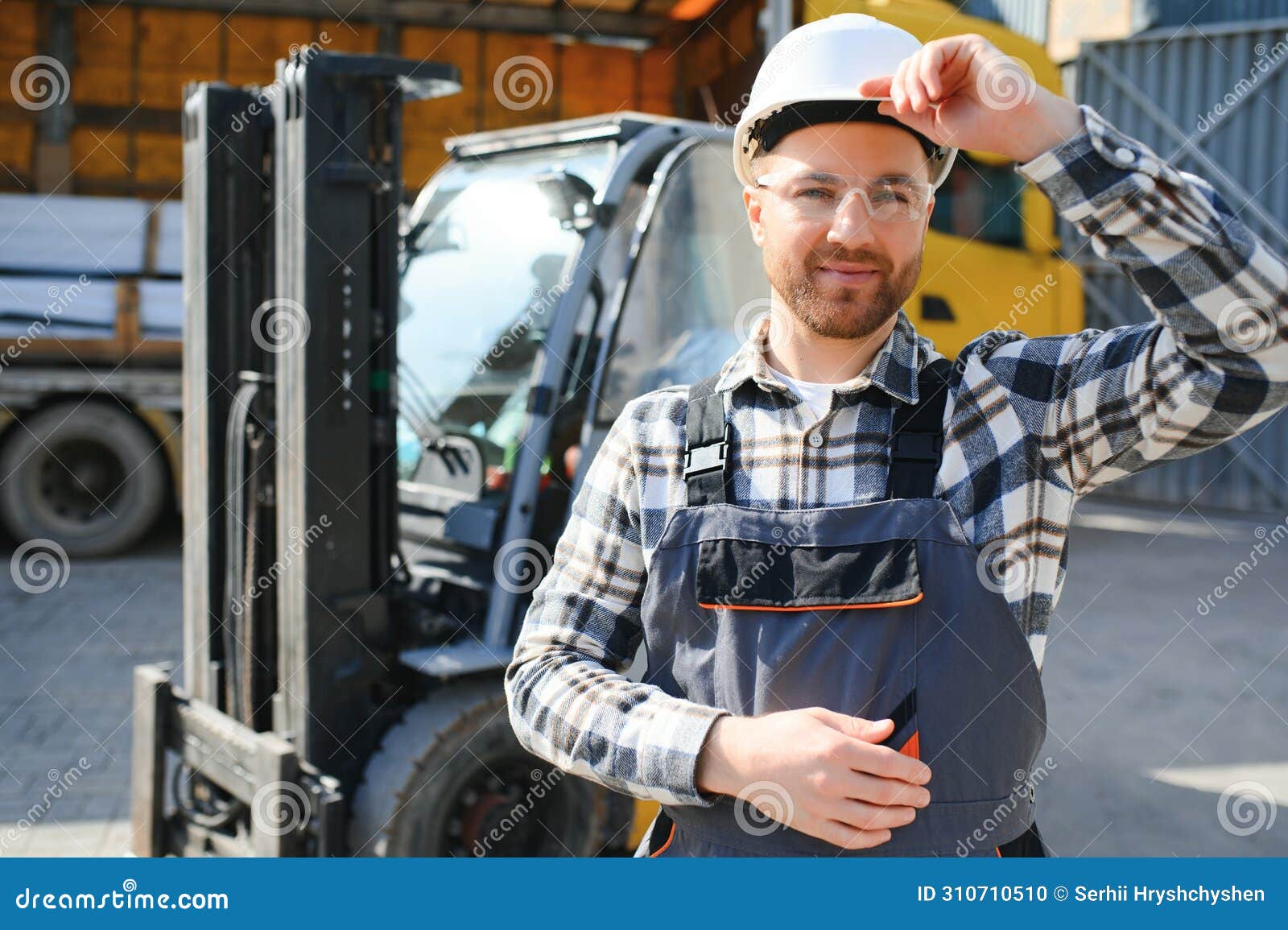 Warehouse Man Worker with Forklift Stock Photo - Image of machine ...