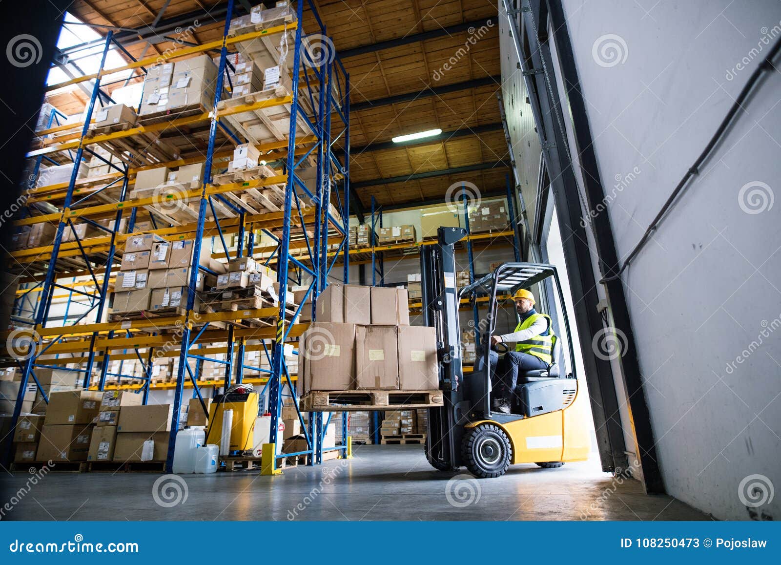 Warehouse Man Worker with Forklift. Stock Image - Image of hoist ...