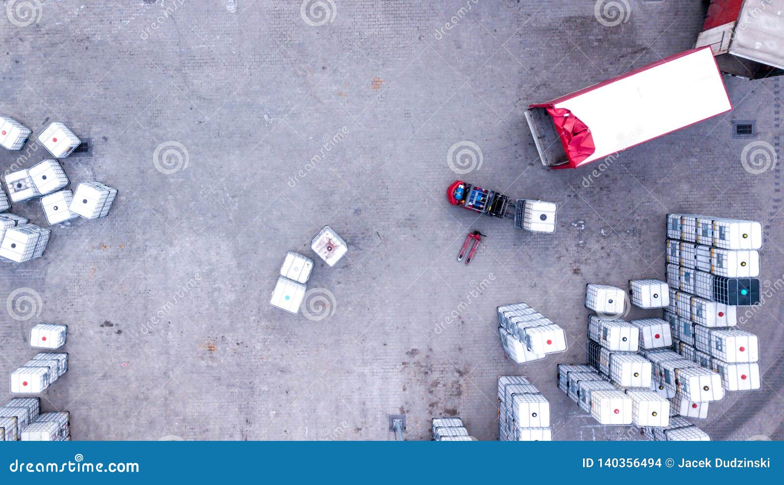 Warehouse Man Worker with Forklift. Loading Truck Stock Photo - Image ...