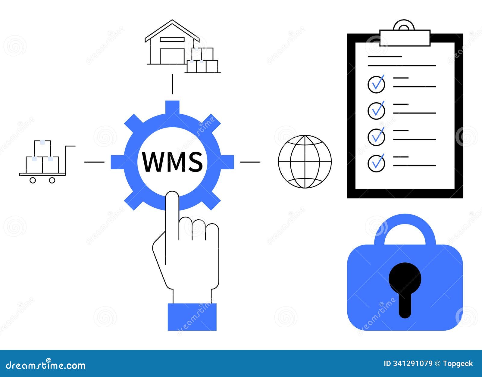 Warehouse Management System Vector Icon with Warehouse, Checklist ...