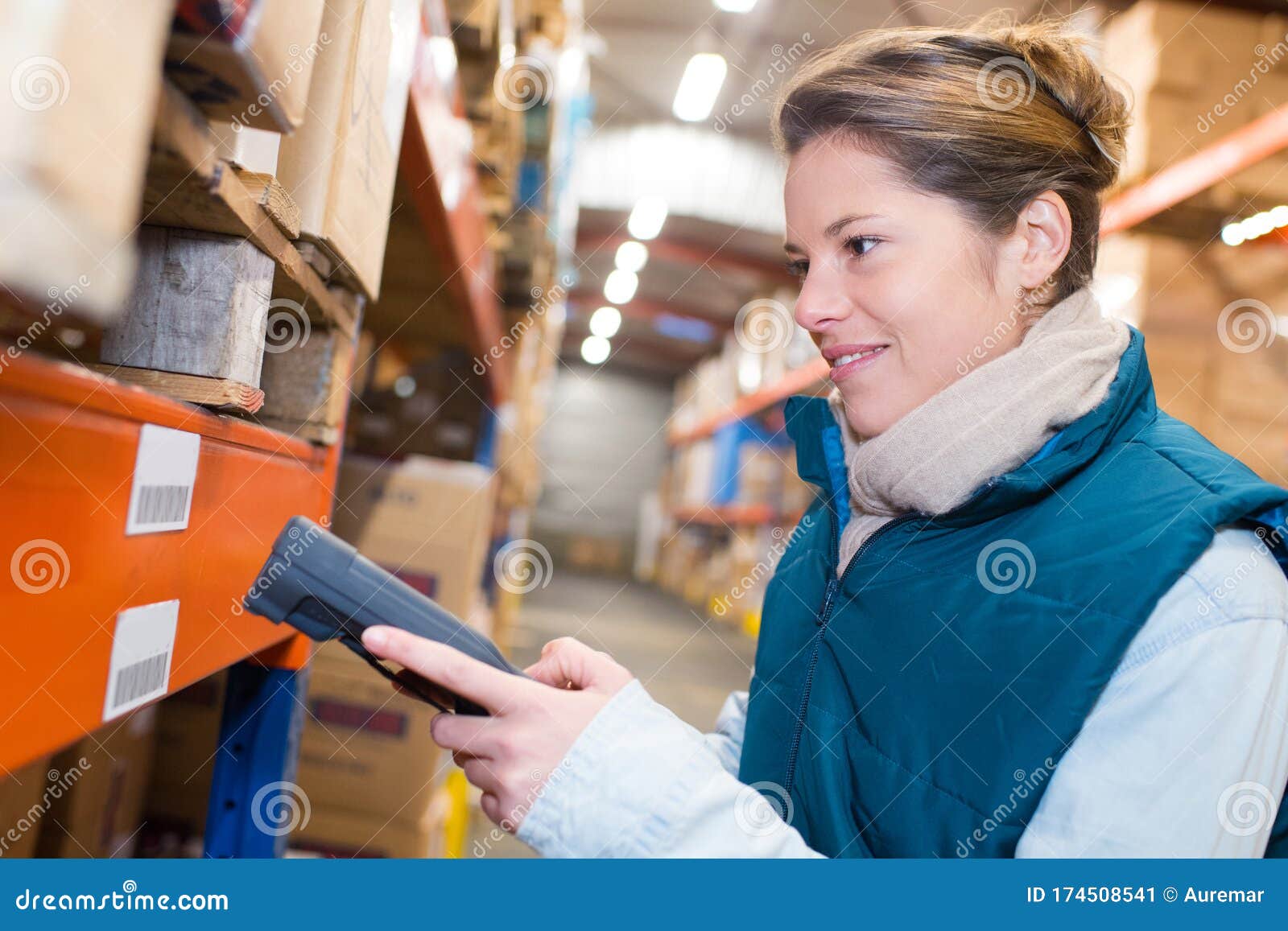 Warehouse Management System Worker with Barcode Scanner Stock Image ...