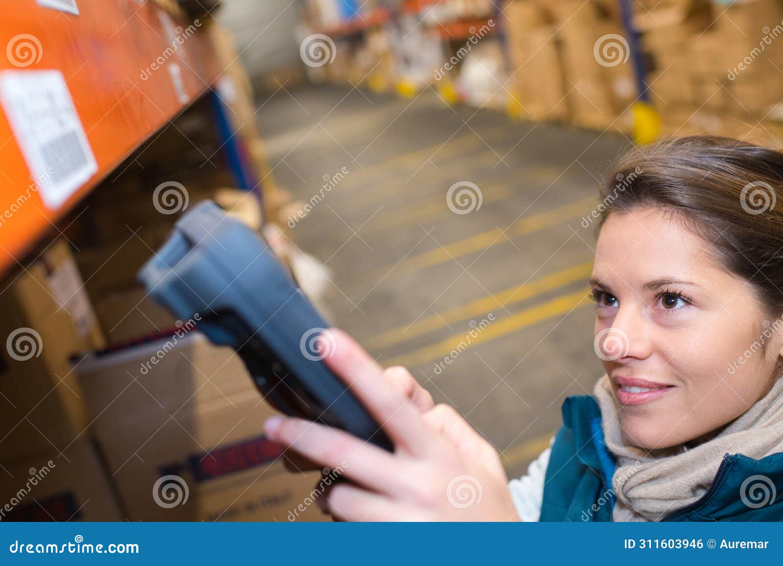 Warehouse Management System Worker with Barcode Scanner Stock Photo ...