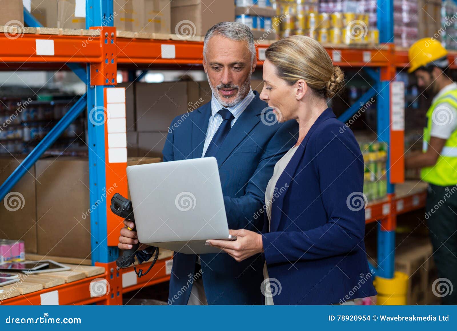 Warehouse Manager and Client Using Laptop Stock Photo - Image of mature ...