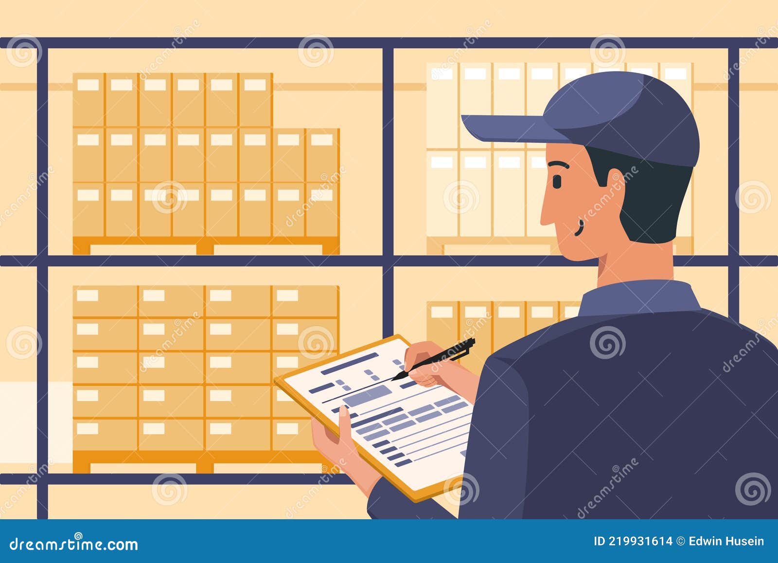 Warehouse Manager Inspecting Available Stock Stock Vector ...