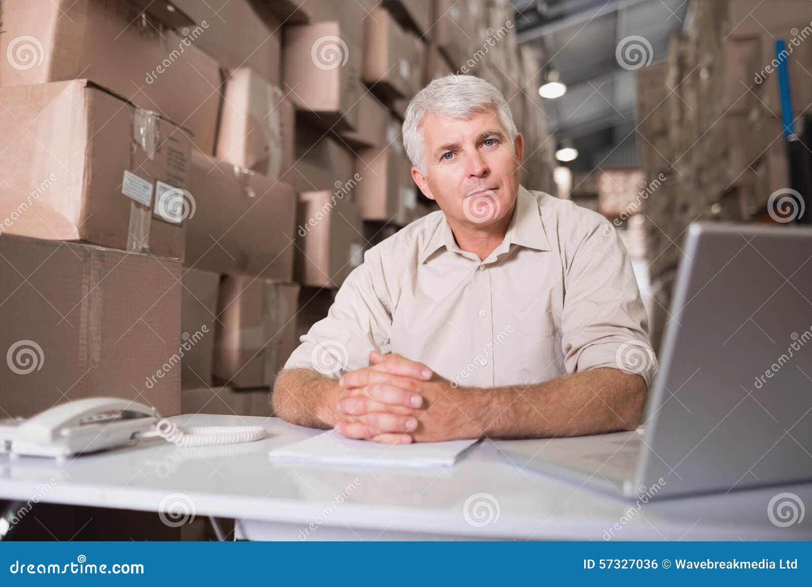 Warehouse Manager with Laptop at Desk Stock Photo - Image of boss ...