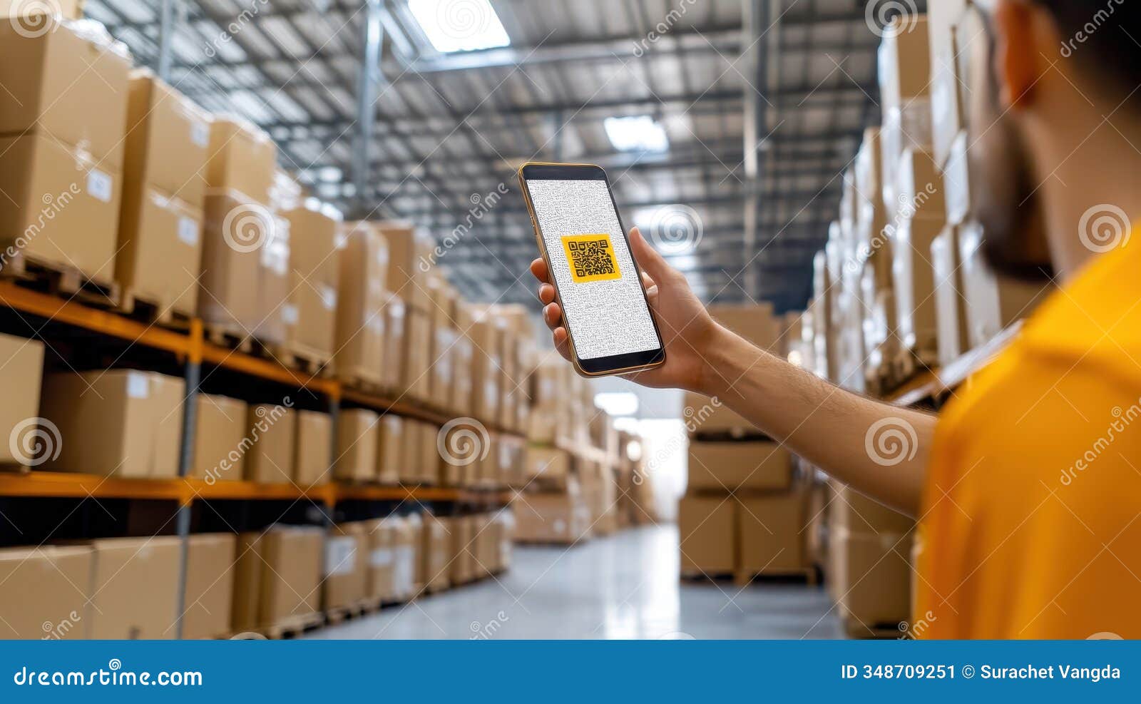 Warehouse Manager Scanning QR Codes for Inventory Control Stock Image ...