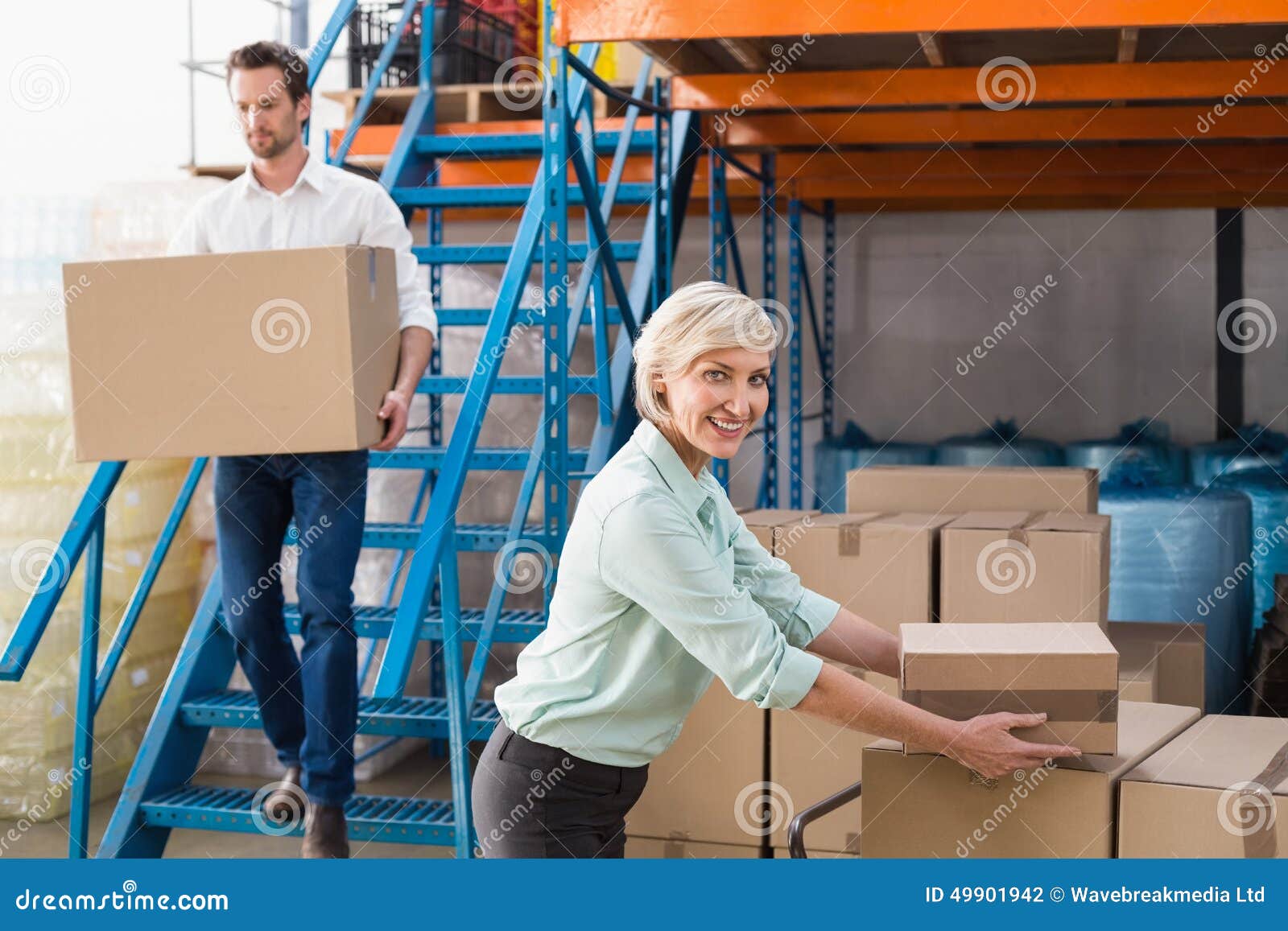 Warehouse Managers Loading a Trolley Stock Photo - Image of adult ...
