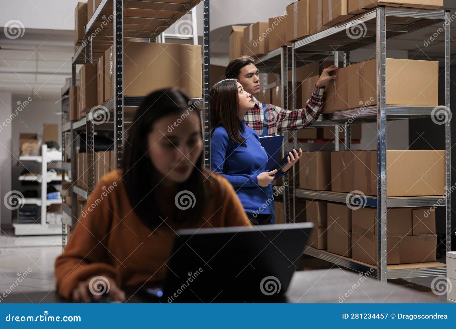 Warehouse Managers Processing Customer Order, Searching Box on Shelf ...