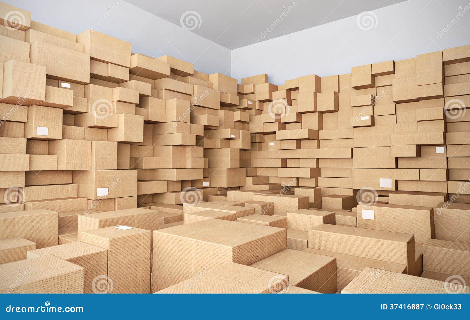 Many Box Stacking With White & Green Recycle Sign Stock Photo ...