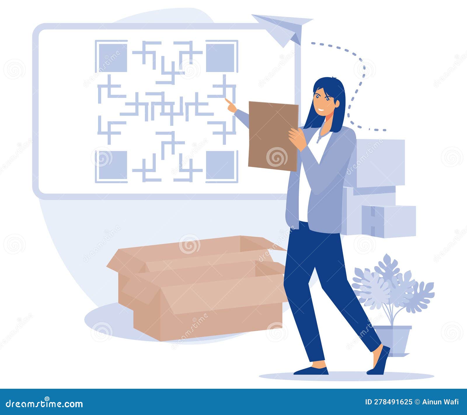 Warehouse Modern Technology Concept, QR Code, Automated Operations ...