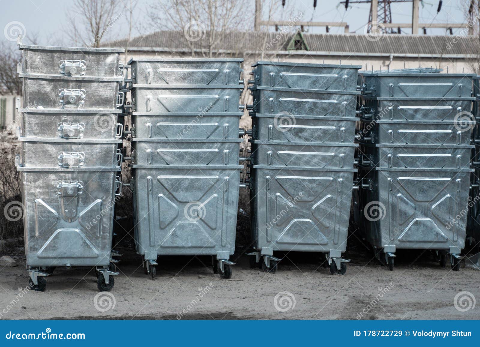 Warehouse of a New Silver Garbage Containers. Stock Image - Image of ...