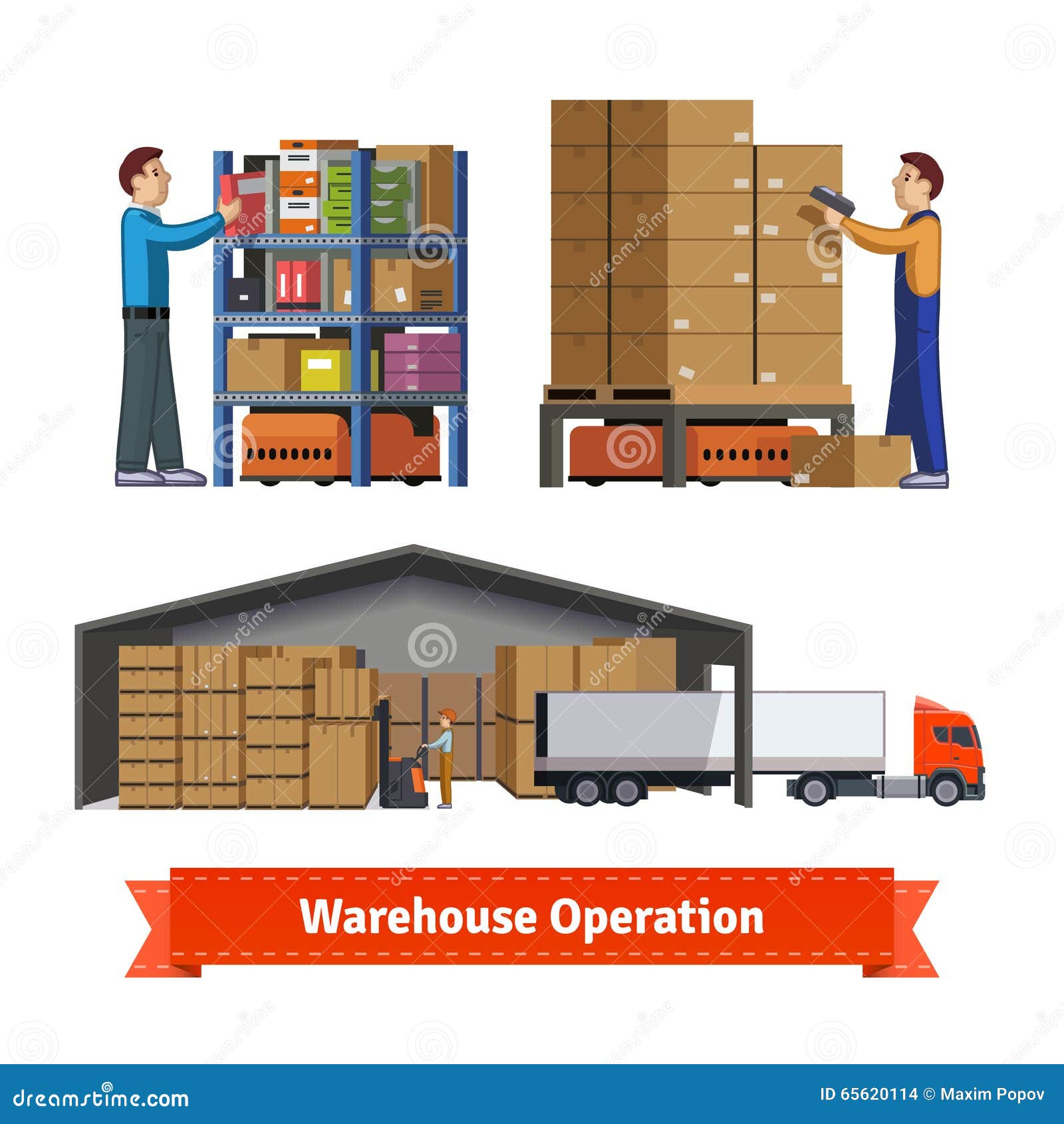 Warehouse Operations, Workers And Robots Vector Illustration ...
