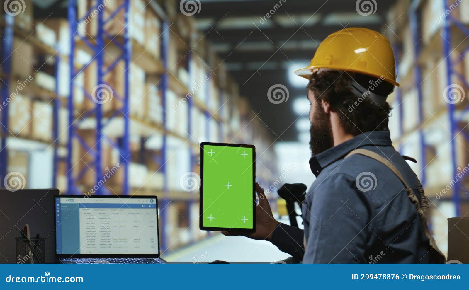 Warehouse Operator Holds Greenscreen on Tablet Stock Photo - Image of ...