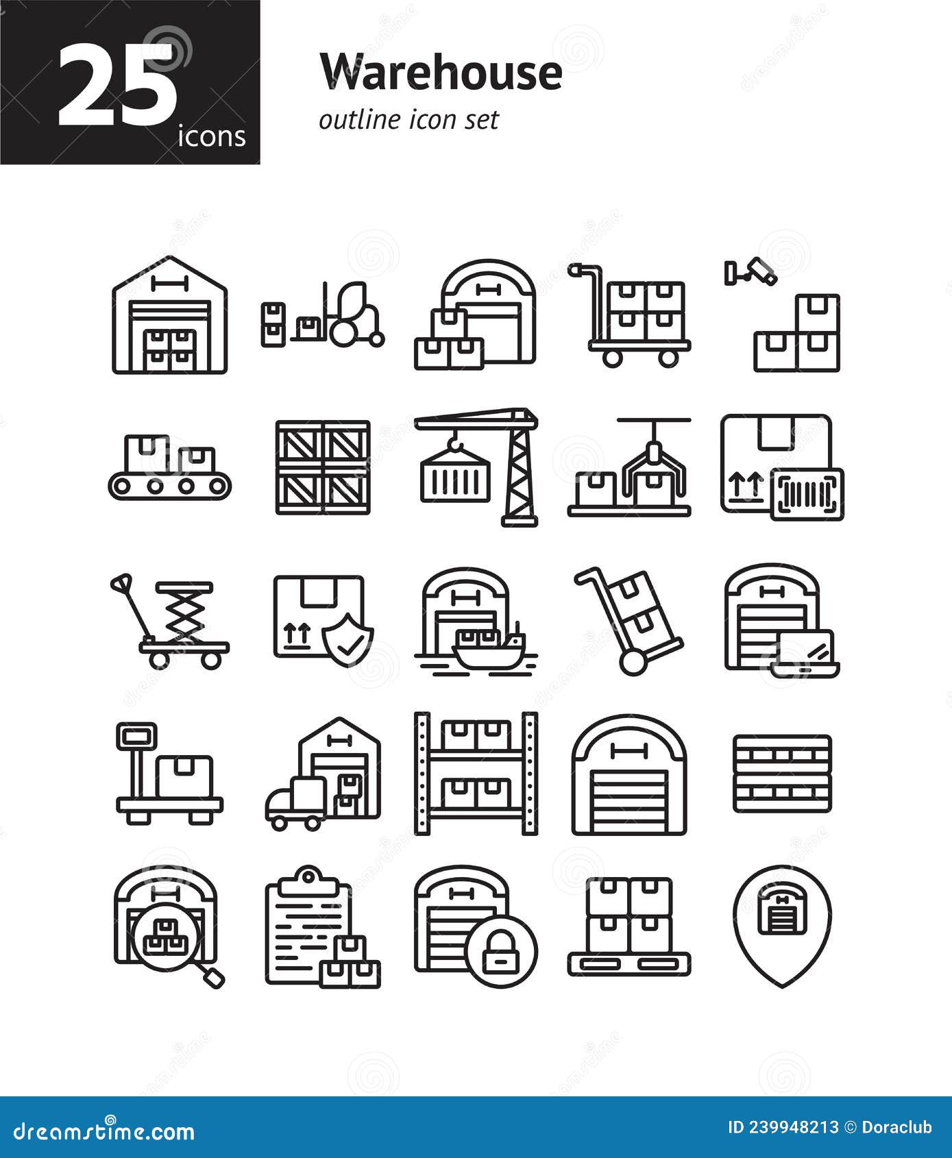 Warehouse Outline Icon Set. Stock Vector - Illustration of insurance ...
