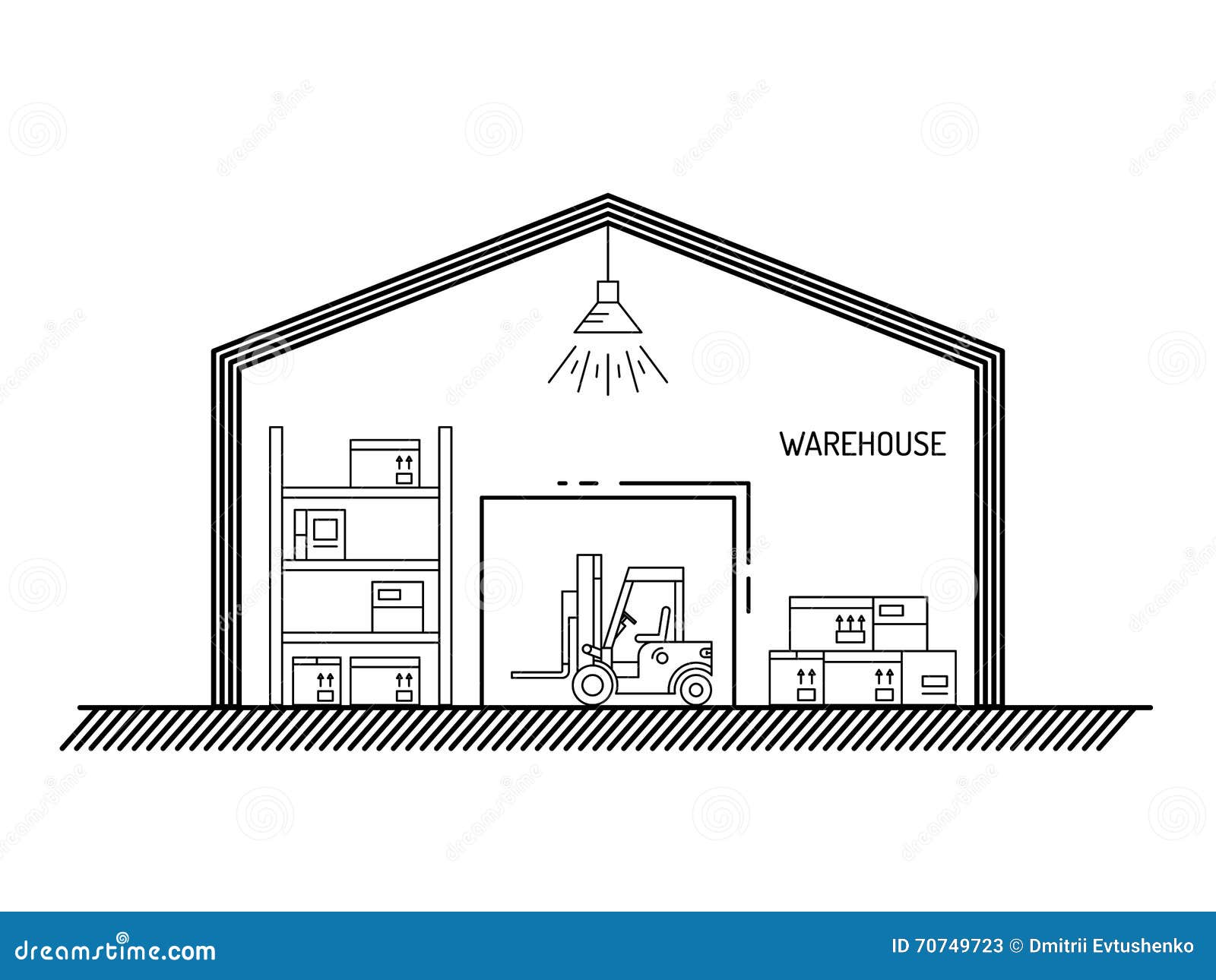 Warehouse outline style stock illustration. Illustration of forklift ...