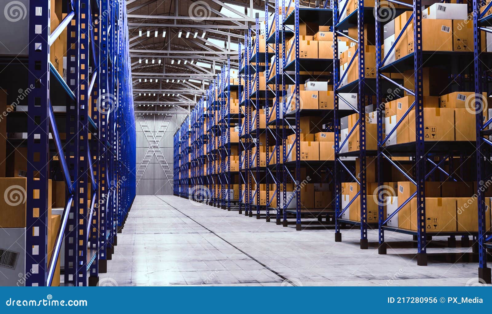 Warehouse with Packages on Shelves - 3D Illustration Stock Illustration ...