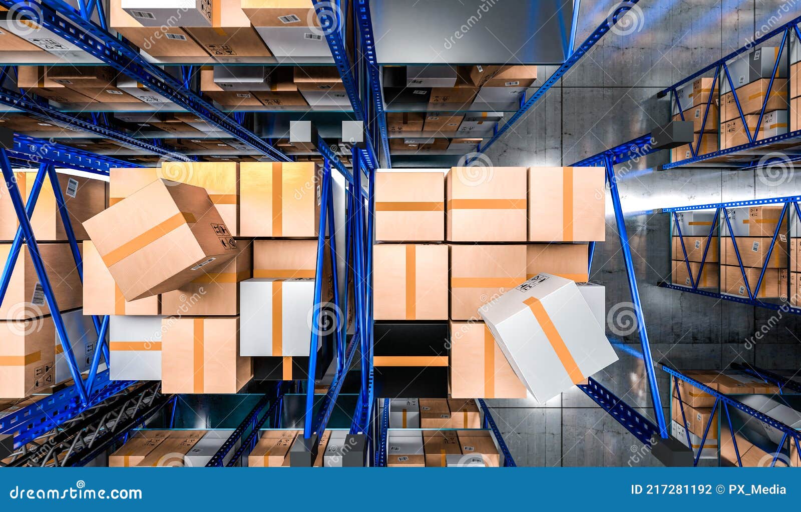 Warehouse with Packages on Shelves - 3D Illustration Stock Illustration ...