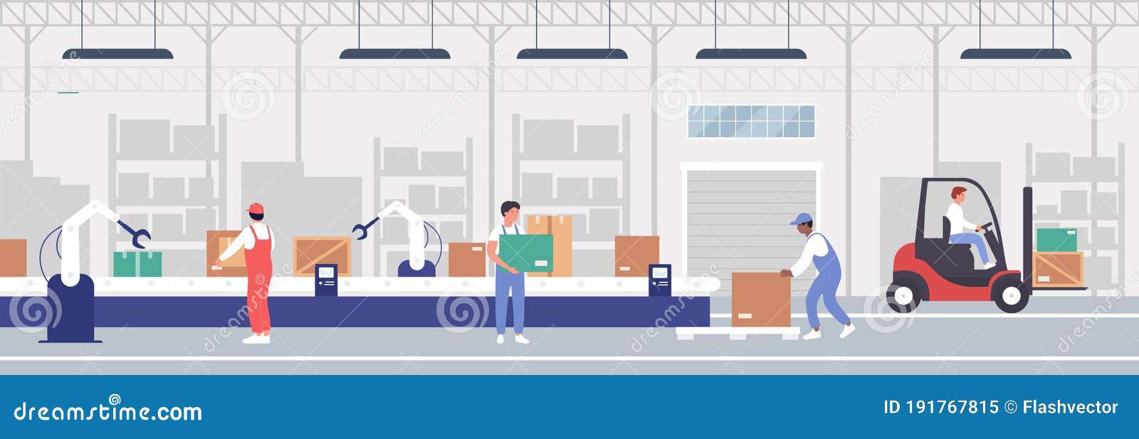 Warehouse Packaging Process Automation Vector Illustration, Cartoon ...