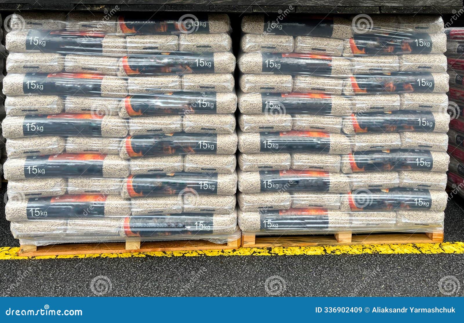 Warehouse with Packed Wooden Pellets on Pallets Ready for Shipment ...