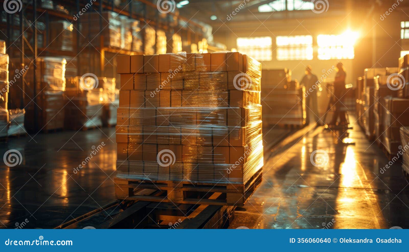 Warehouse with Pallets and Workers Stock Photo - Image of chain ...