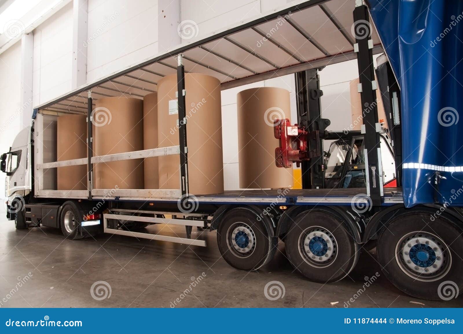 Warehouse (paper) with Forklift and Truck Stock Photo - Image of drum ...