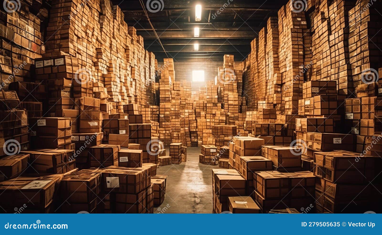 Warehouse with Pile of Cardboxes. Generative AI Stock Illustration ...