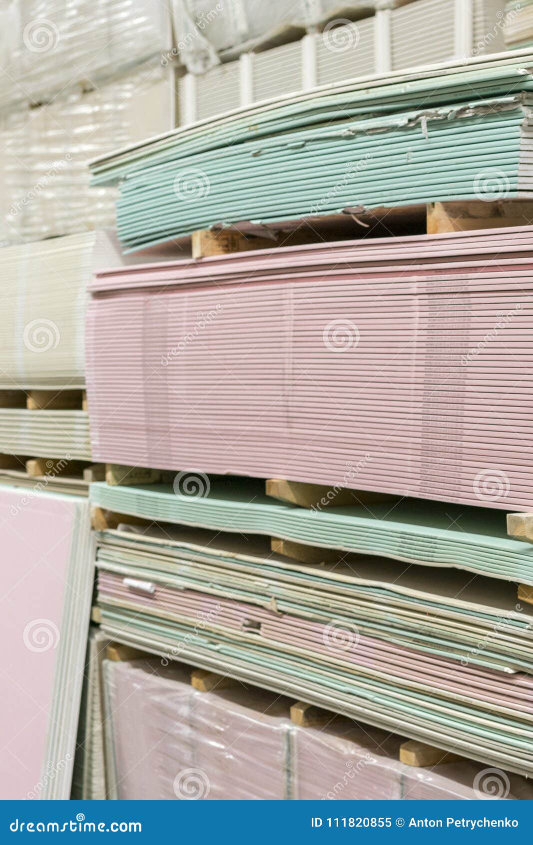 Warehouse with Plasterboard. Sheets of Plasterboard on Pallets. Stock ...