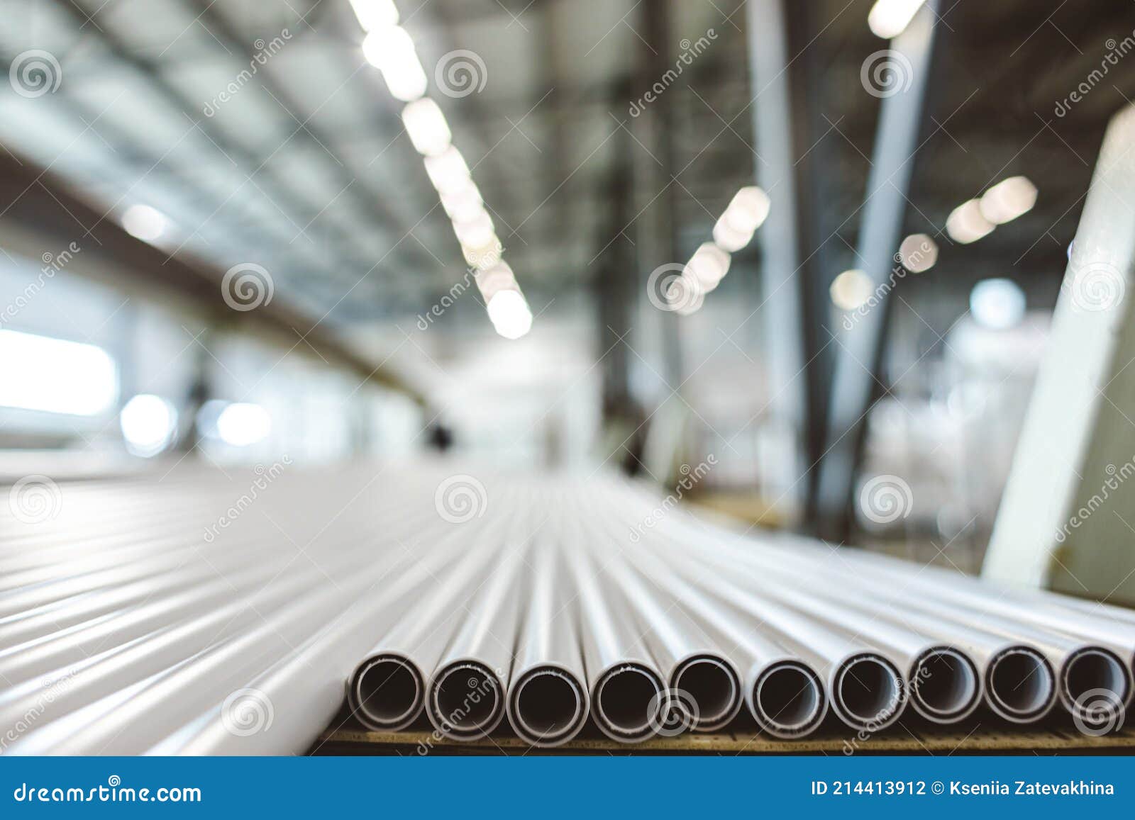 Warehouse of Polypropylene Pipes. Workshop with Extruders for Producing ...