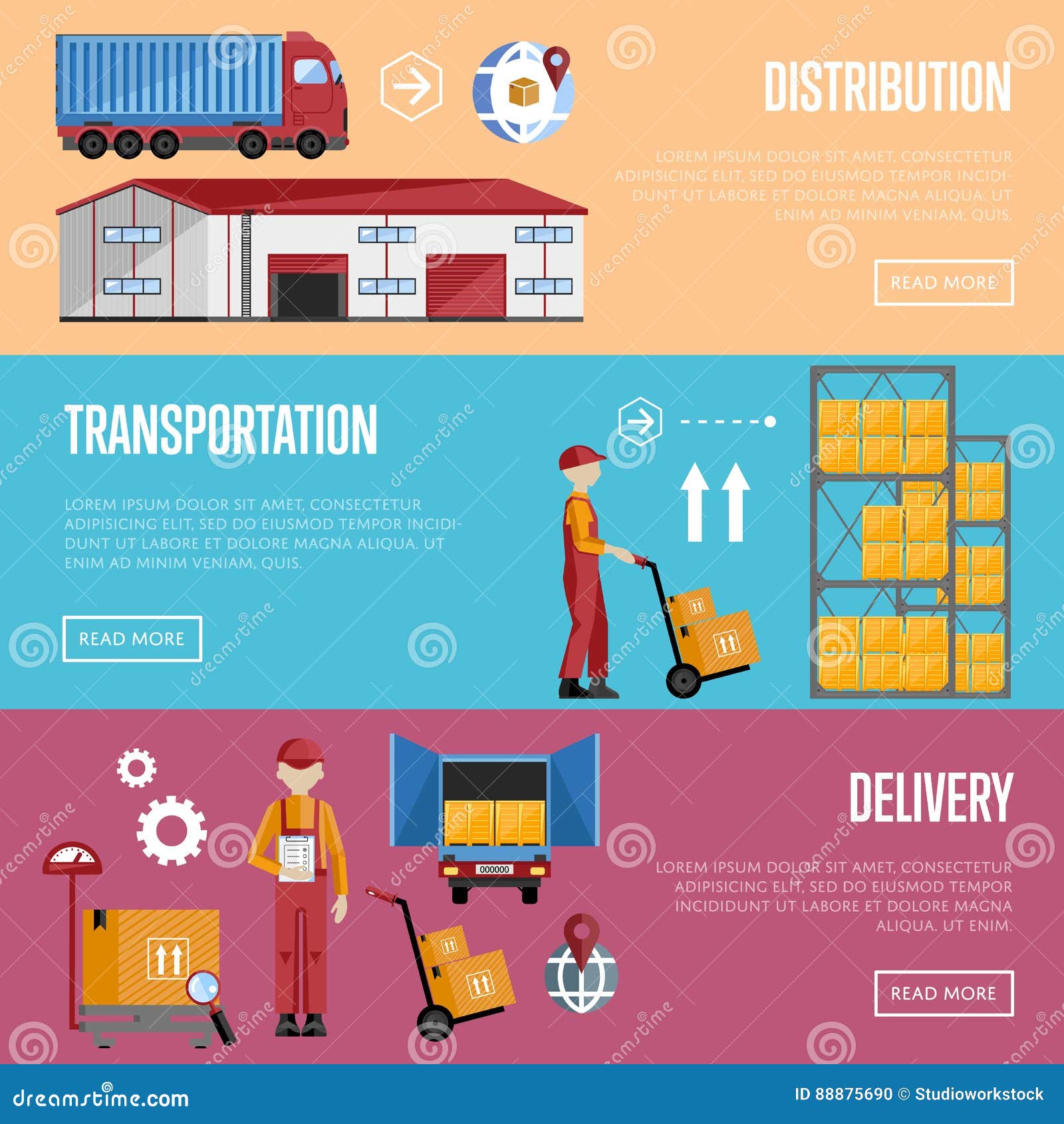 Warehouse Process Infographics Banners. Stock Illustration ...