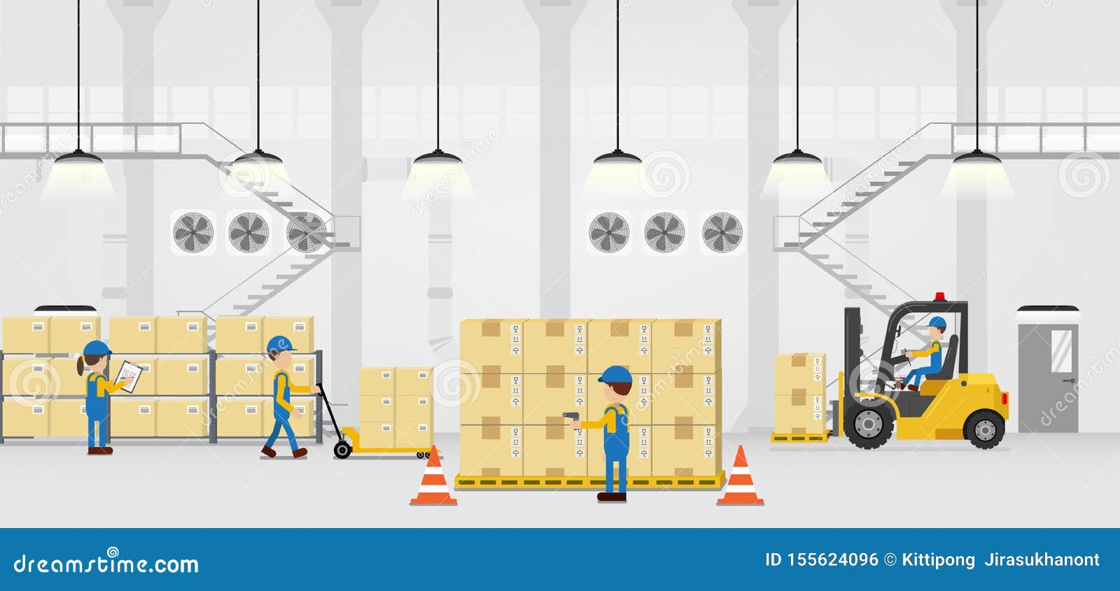 Warehouse in process stock vector. Illustration of design - 155624096