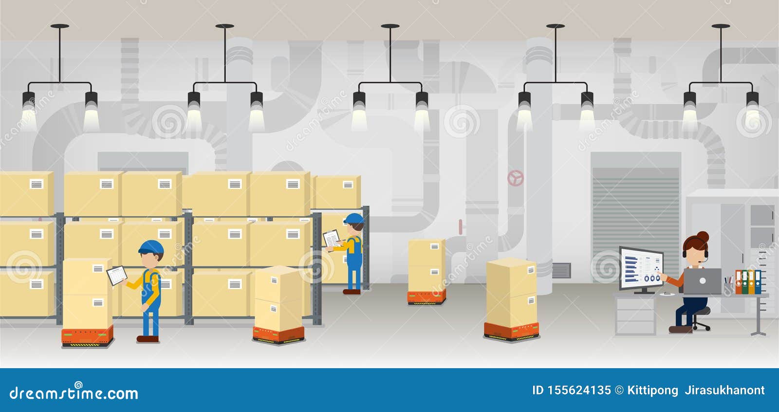 Warehouse in process stock vector. Illustration of industrial - 155624135