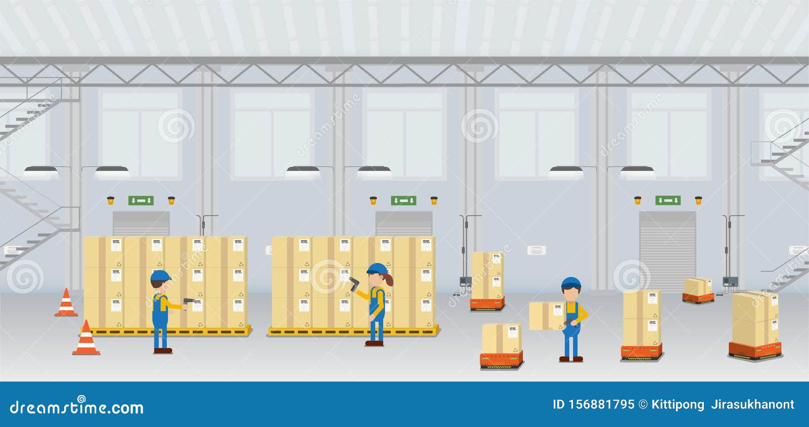 Warehouse in process stock vector. Illustration of freight - 156881795