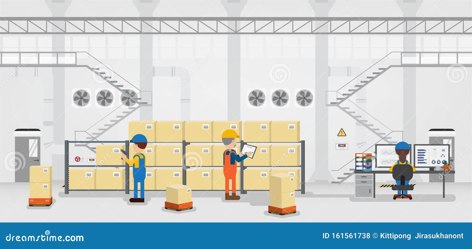 Warehouse in process stock vector. Illustration of desk - 161561738