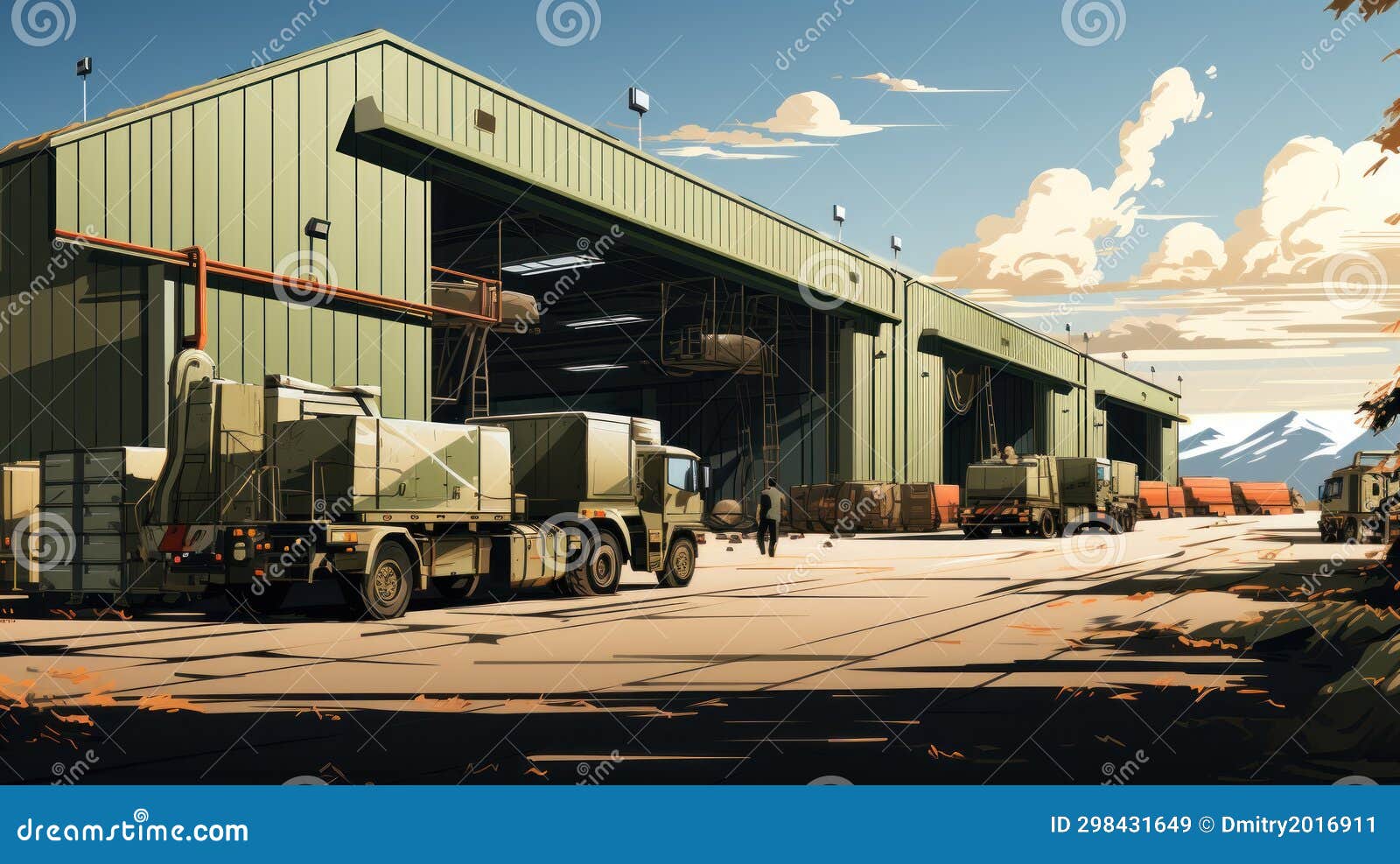 Hangar. Military Air Base. Loading Works. Stock Illustration ...