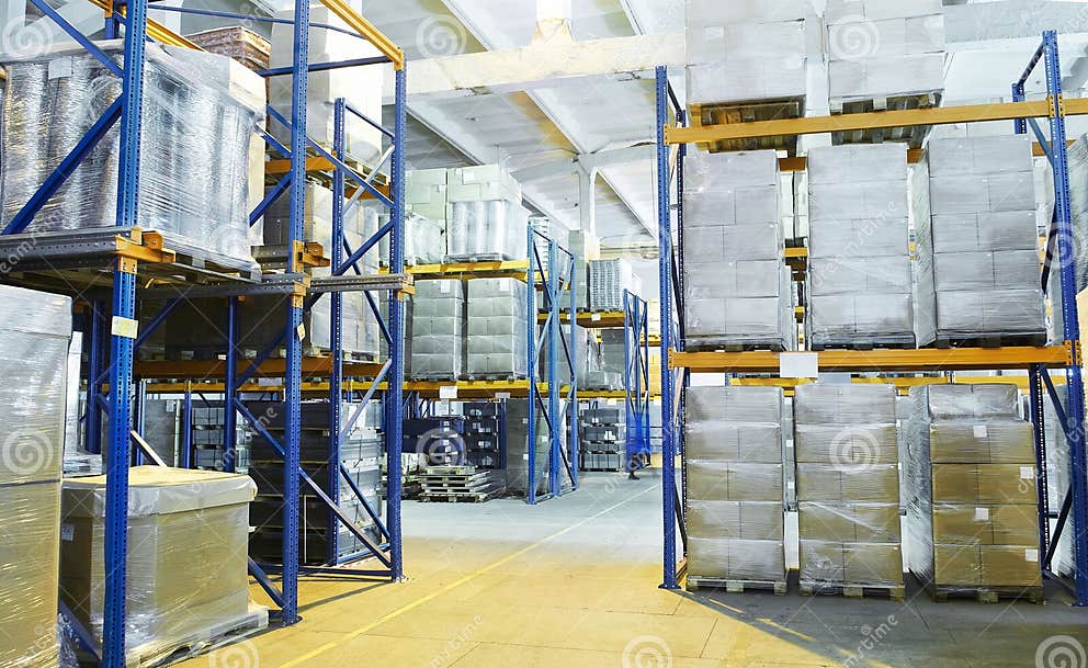 Warehouse with Rack Arrangement Stock Photo - Image of cardboard, group ...