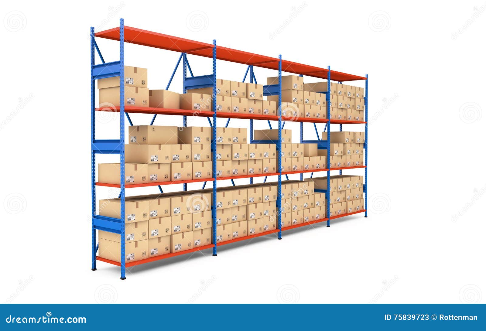 Warehouse Rack Full of Cardboard Boxes. 3d Rendering Stock Illustration ...