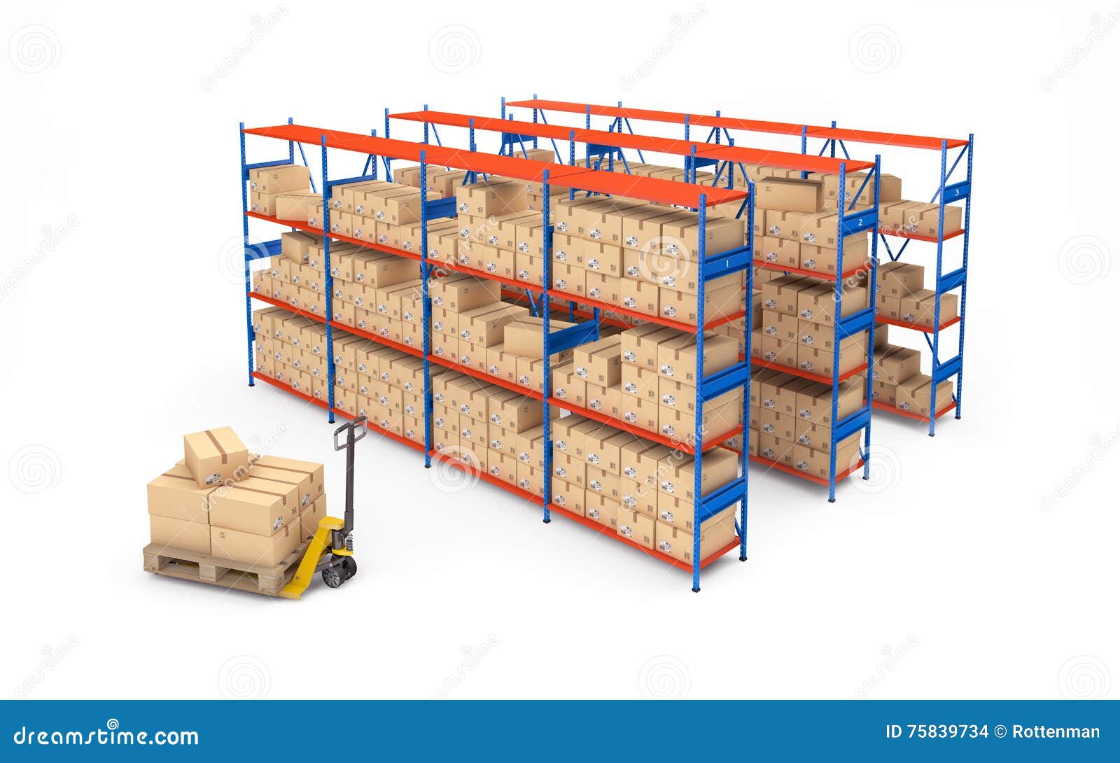 Warehouse Rack Full of Cardboard Boxes. 3d Rendering Stock Illustration ...