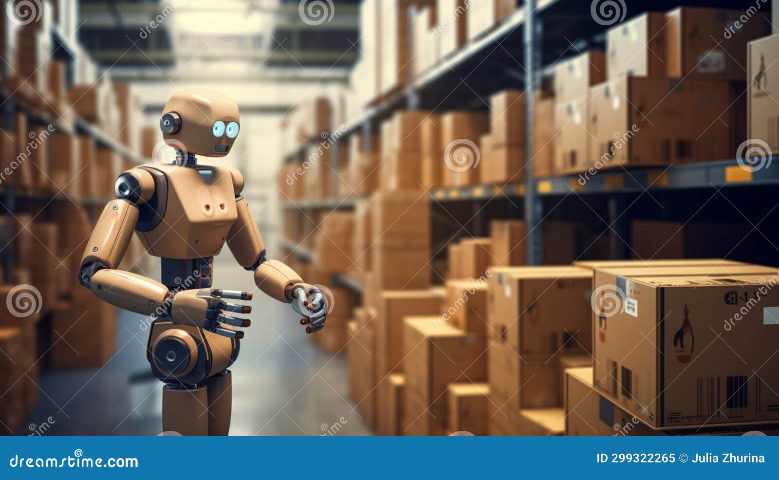 In the Warehouse, among the Racks with Boxes, There is a Robot Order ...