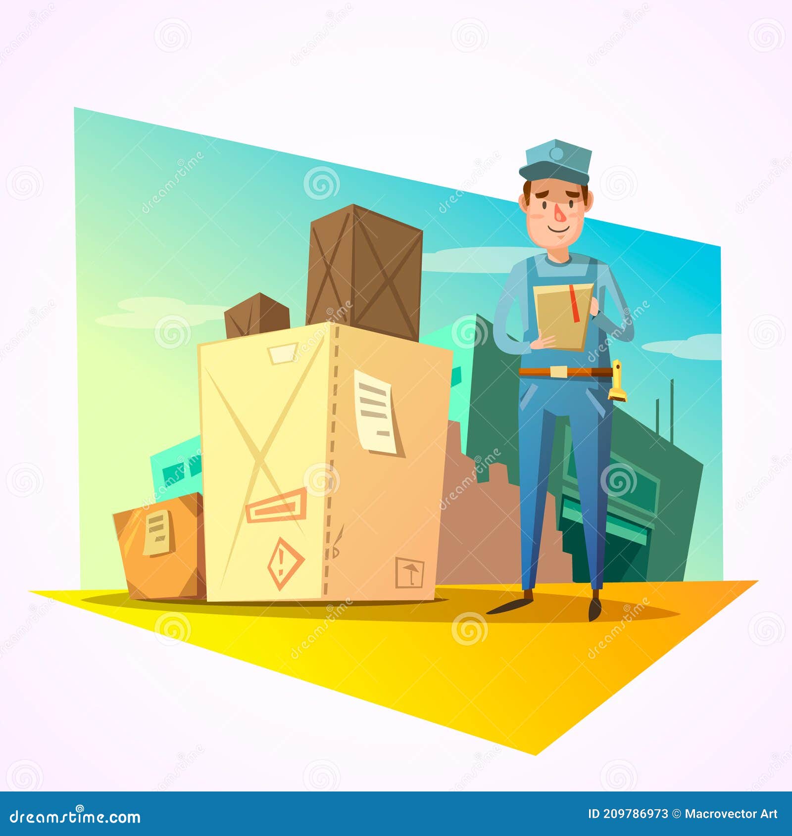 Warehouse retro cartoon stock vector. Illustration of freight - 209786973