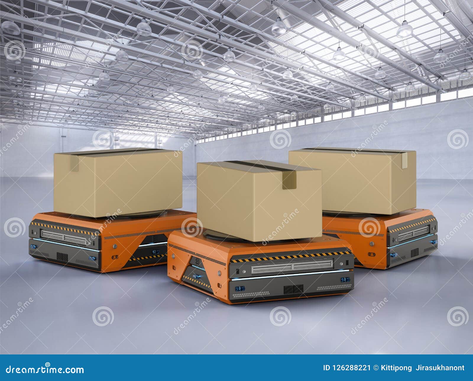 Warehouse robot with box stock illustration. Illustration of rendering ...