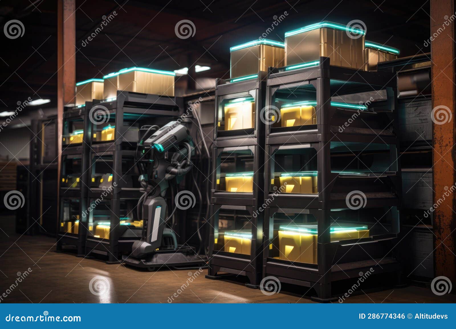 Warehouse Robot Charging Station with Led Lights Stock Illustration ...