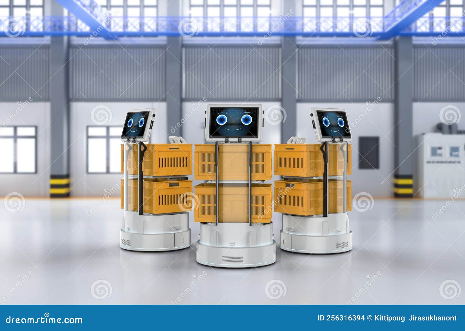 Warehouse Robot or Robotic Assistant Carry Boxes Stock Illustration ...