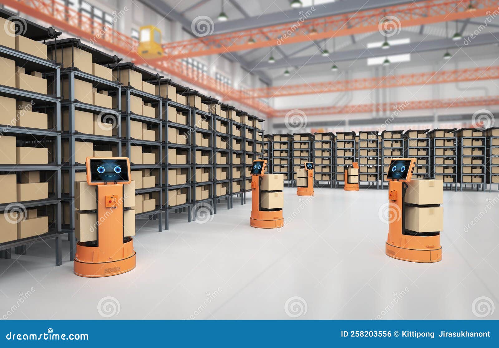 Warehouse Robot or Robotic Assistant Carry Boxes Stock Illustration ...