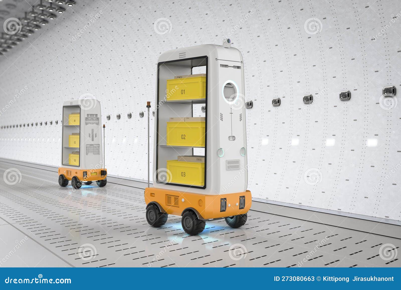 Warehouse Robot Or Robotic Assistant Deliver Boxes Royalty-Free Stock ...