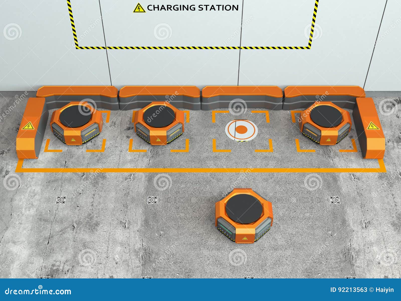 Warehouse Robots Charging at Charging Station Stock Illustration ...