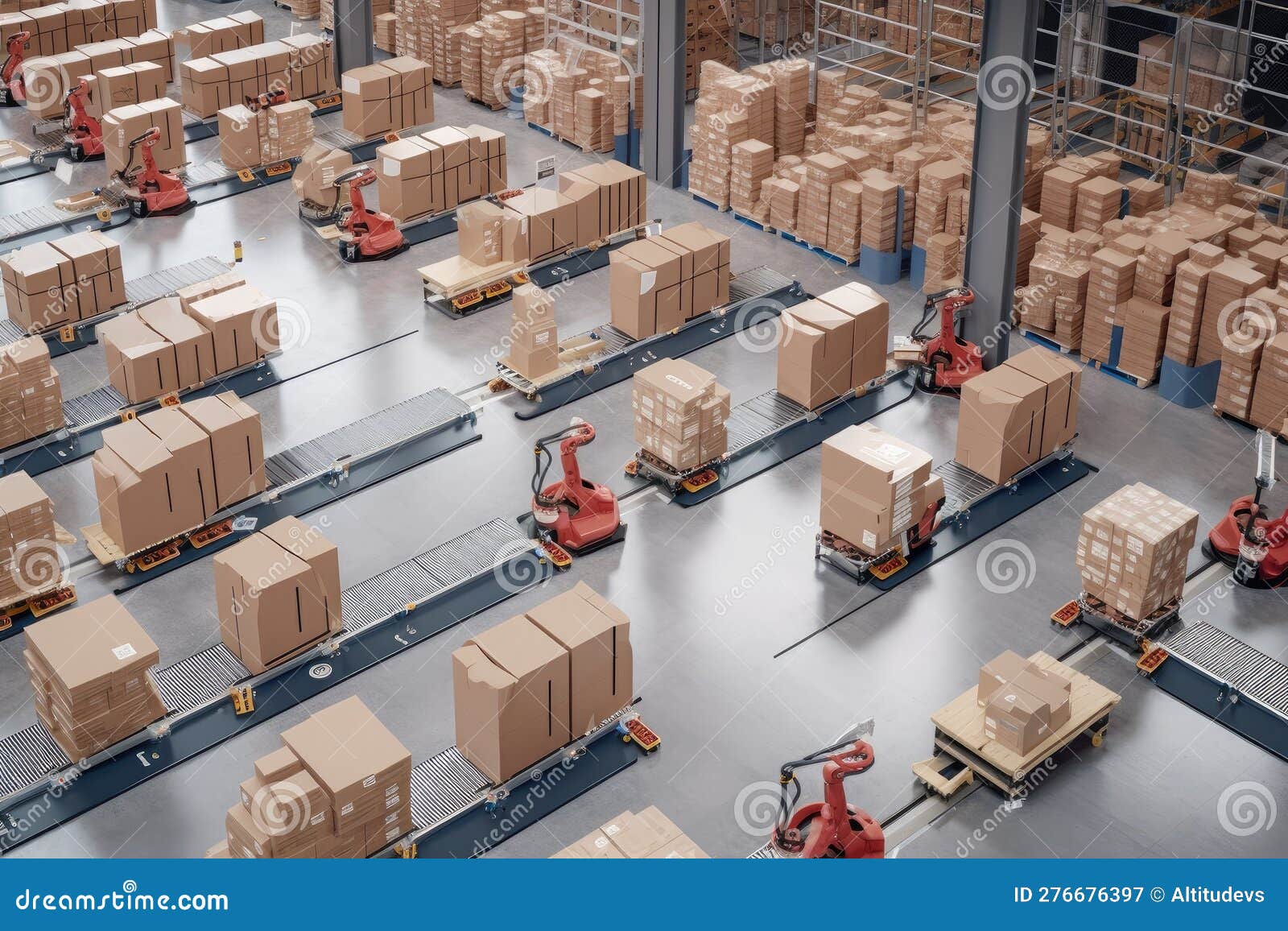 Warehouse, With Robots Performing Complex And Precise Packaging ...