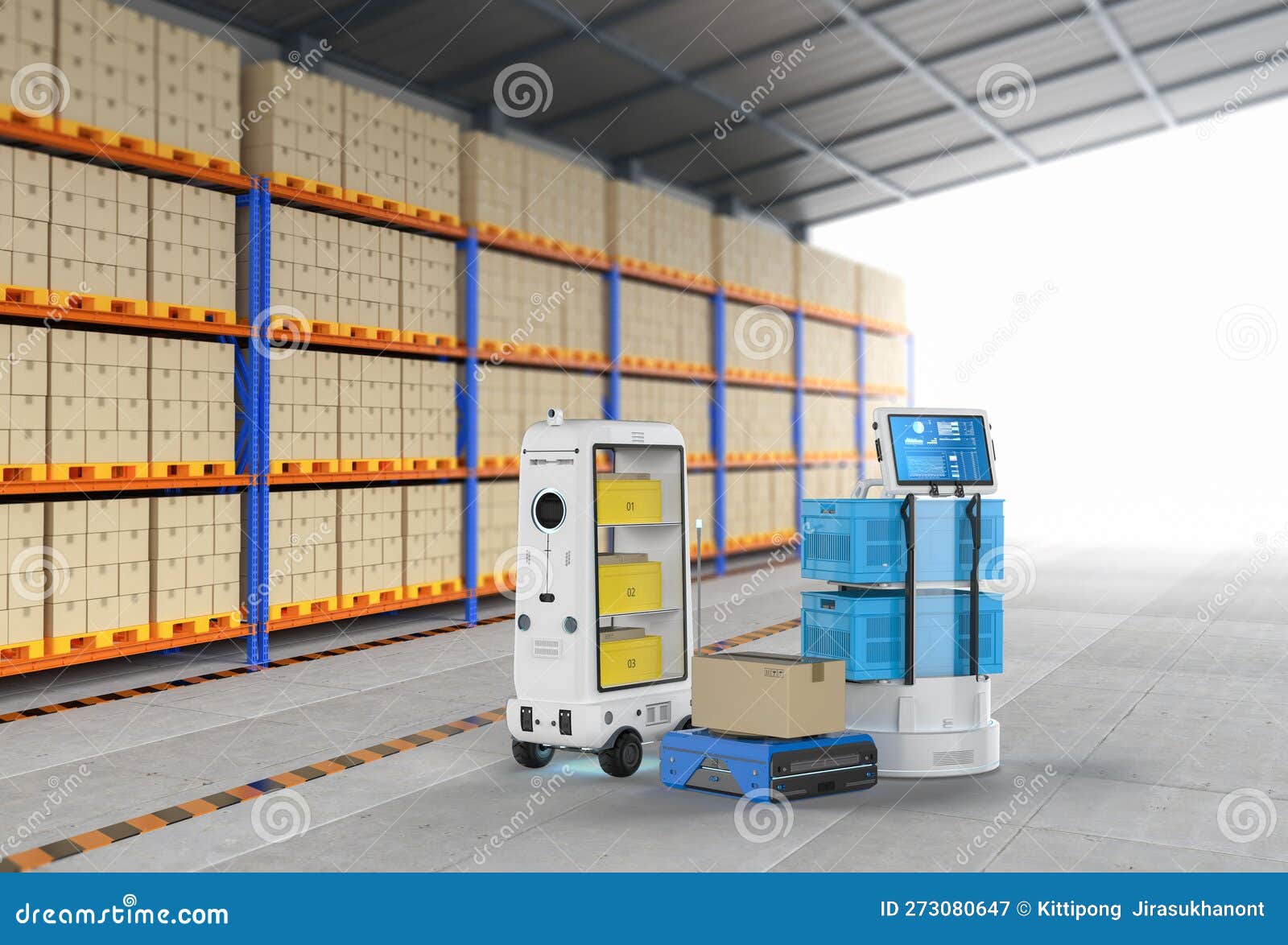Warehouse Robots or Robotic Assistants Deliver Boxes Stock Illustration ...